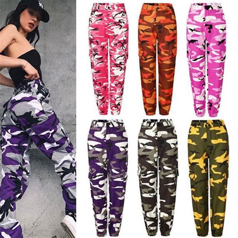 Coutexyi Women Camouflaged Military Cargo Trousers Army Casual Pants