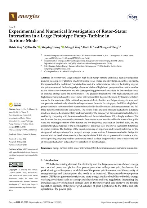 Pdf Experimental And Numerical Investigation Of Rotor Stator Interaction In A Large Prototype