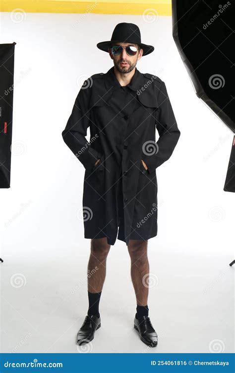 Exhibitionist In Coat And Hat Isolated Stock Photo Image Of Crime Naked