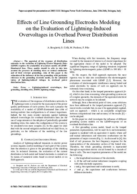 Pdf Effects Of Line Grounding Electrodes Modeling On The Evaluation Of Lightning Induced