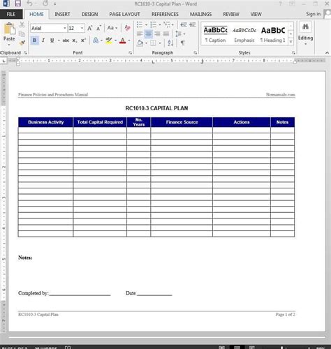 Capital Plan Template