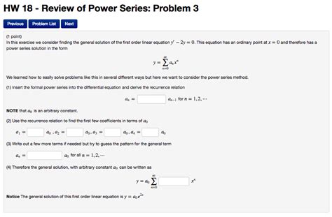 solved hw 18 review of power series problem 3 previous