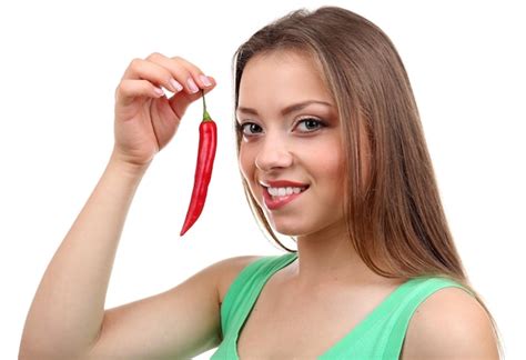 Premium Photo Beautiful Girl With Chili Pepper Isolated On White