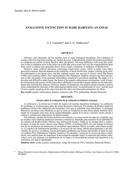Pdf Evaluating Extinction In Rare Habitats An Essay