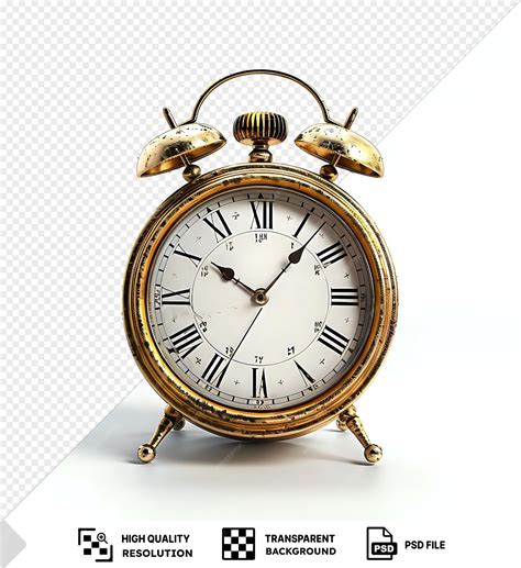 Stunning Analog Gold Clock With Black Hands And Shadow On Isolated