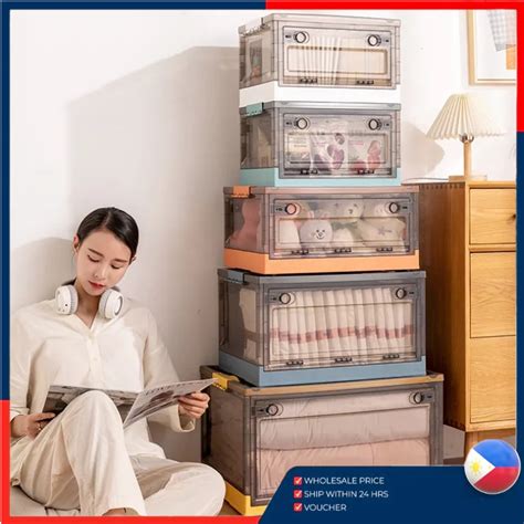 56L Foldable Storage Box Waterproof Plastic Storage Cabinet For Clothes Stroage Boxes 4 Wheels