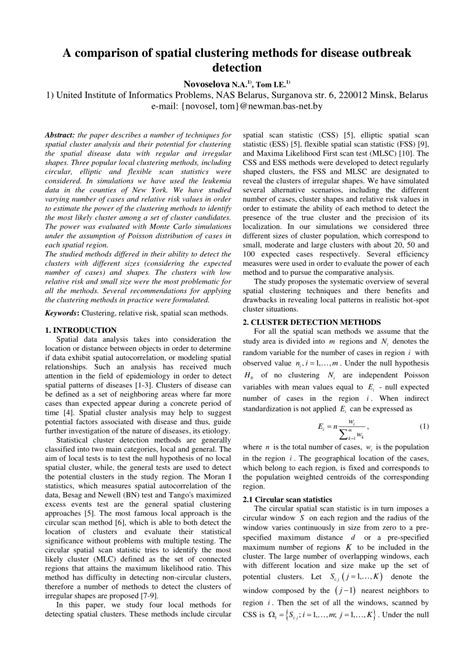 pdf a comparison of spatial clustering methods for disease outbreak