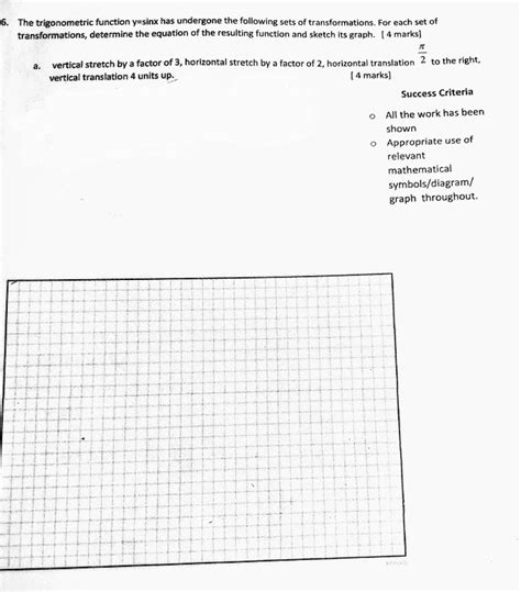 The Trigonometric Function Y Sinx Has Undergone The Following Sets Of Transformations For Each