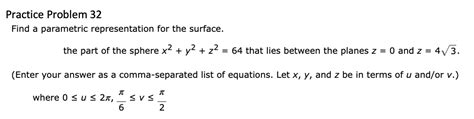 solved practice problem 32 find a parametric representation