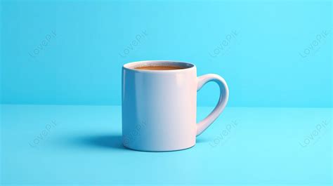 밝은 파란색 배경에 파스텔 색상 커피 머그의 최소한의 3d 렌더링 커피를 마시다 배경 색상 배경 3d 색상 배경 이미지 Hd 커피를 마시다 색상 3d 색상 배경