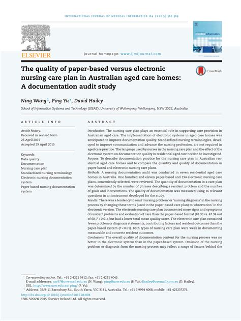 Pdf The Quality Of Paper Based Versus Electronic Nursing Care Plan In Australian Aged Care