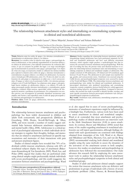 Pdf The Relationship Between Attachment Styles And Internalizing Or Externalizing Symptoms In