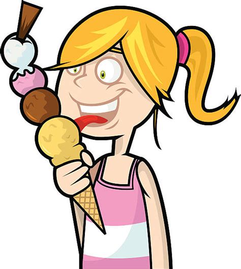 Girl Licking Ice Cream Cone Cartoon Illustrations Royalty Free Vector
