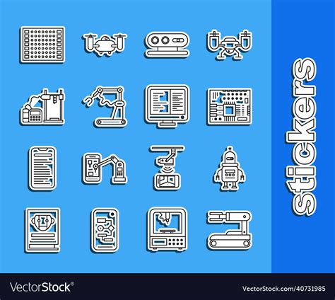 Set Line Robot Printed Circuit Board Pcb D Vector Image