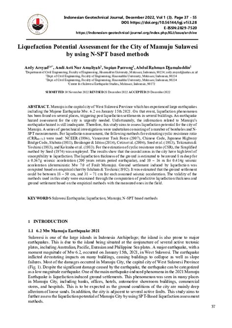 Pdf Liquefaction Potential Assessment For The City Of Mamuju Sulawesi