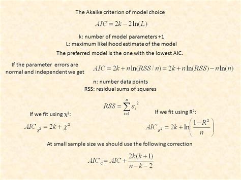 Information Criteria What Function Fits Best The More Free Parameters A Model Has The Higher