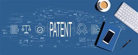 Patent Concept With Computer Keyboard And Office Items Stock Illustration Illustration Of