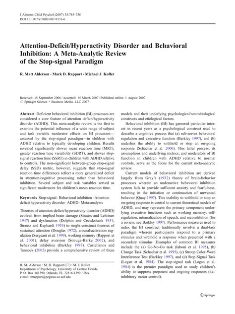 Pdf Attention Deficithyperactivity Disorder And Behavioral