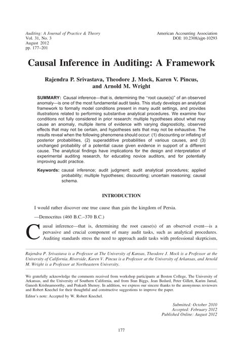 Pdf Causal Inference In Auditing A Framework