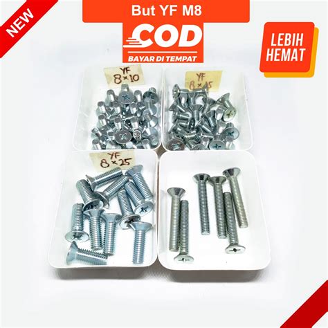 Jual Baut Jf M8 Baut Kepala Obeng Rata Obeng Plus 25 Pcs Ukuran 8 Mm