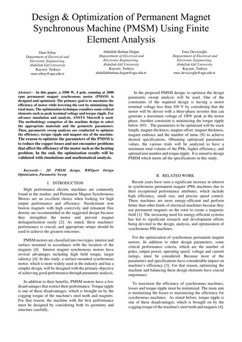 Pdf Design And Optimization Of Permanent Magnet Synchronous Machine Pmsm Using Finite Element