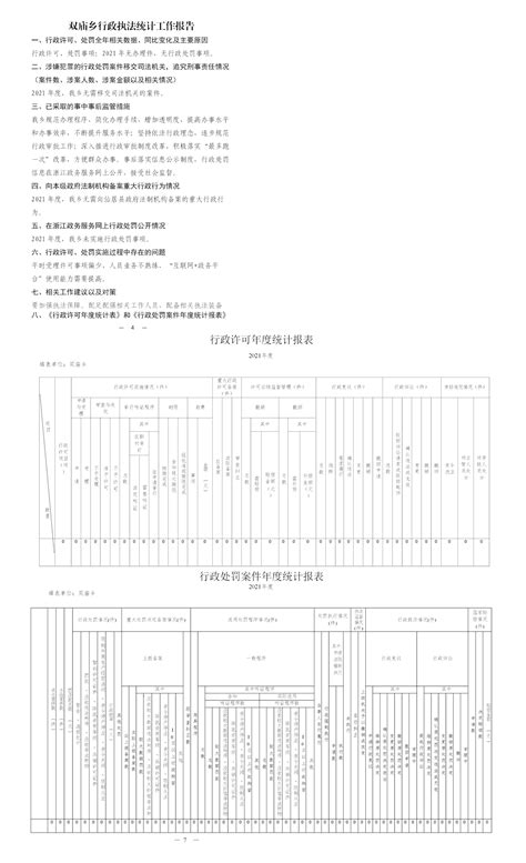 2021双庙乡行政执法统计工作报告