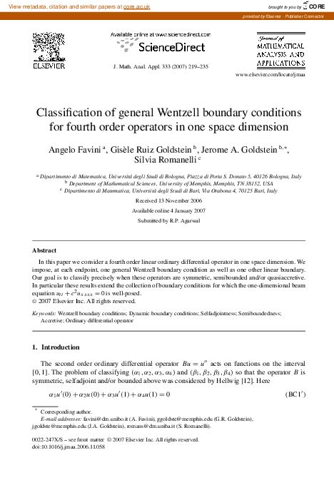Pdf Classification Of General Wentzell Boundary Conditions For Fourth Order Operators In One
