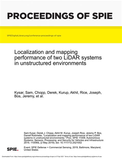 PDF Localization And Mapping Performance Of Two LiDAR Systems In Unstructured Environments