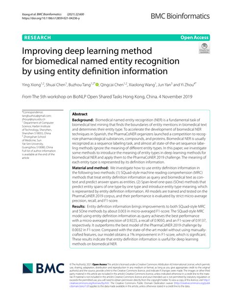 Pdf Improving Deep Learning Method For Biomedical Named Entity Recognition By Using Entity