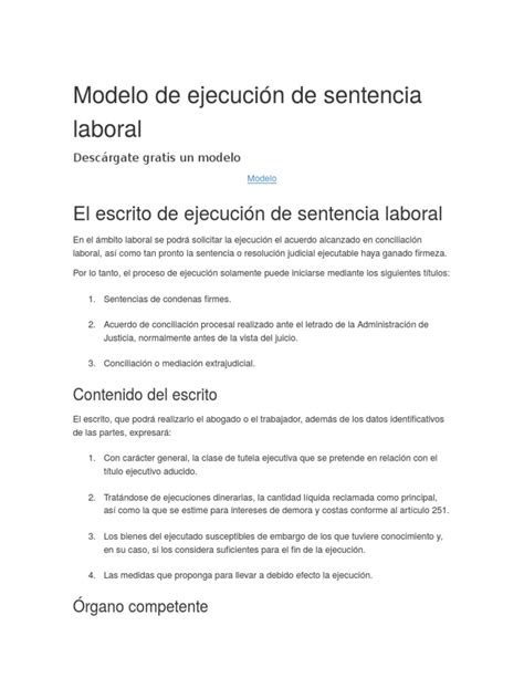 Modelo De Ejecución De Sentencia Laboral