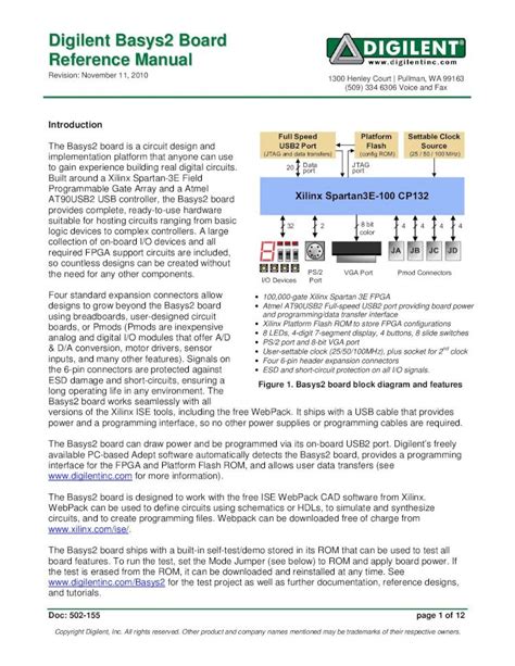 pdf digilent basys2 board reference manual · basys2 reference manual
