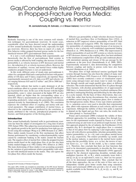 Pdf Gas Condensate Relative Permeabilities In Propped Fracture Porous Media Coupling Vs Inertia