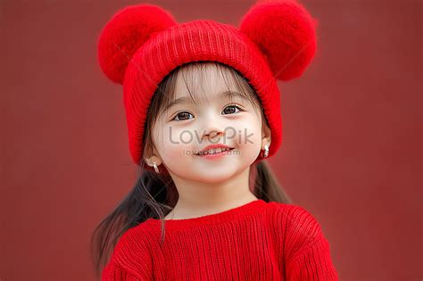 빨간 모자를 쓰고 귀여운 소녀