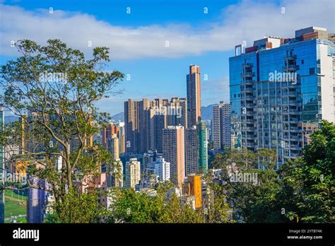 Dense Urban Development Of Tall And Thin Buildings View Hong Kong Of