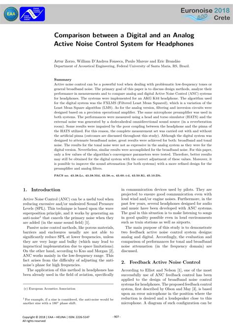 Pdf Comparison Between A Digital And An Analog Active Noise Control System For Headphones