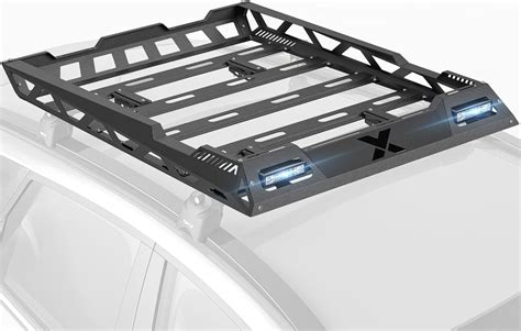 55x41 Cargo Basket Roof Rack With Cargo Net And 2 Pcs Led Light Bars