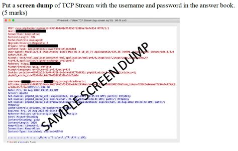 Put A Screen Dump Of Tcp Stream With The Username And