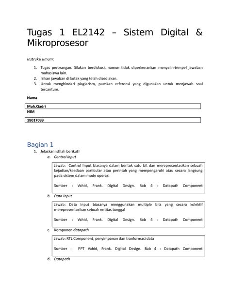 Tugas 1 El 2142 18017033 Muh Tugas 1 El2142 Sistem Digital And Mikroprosesor Instruksi