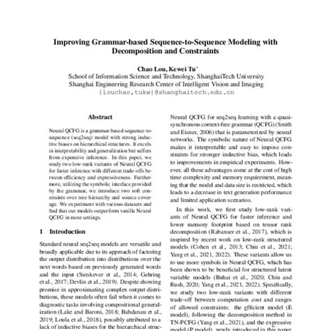 improving grammar based sequence to sequence modeling with decomposition and constraints acl