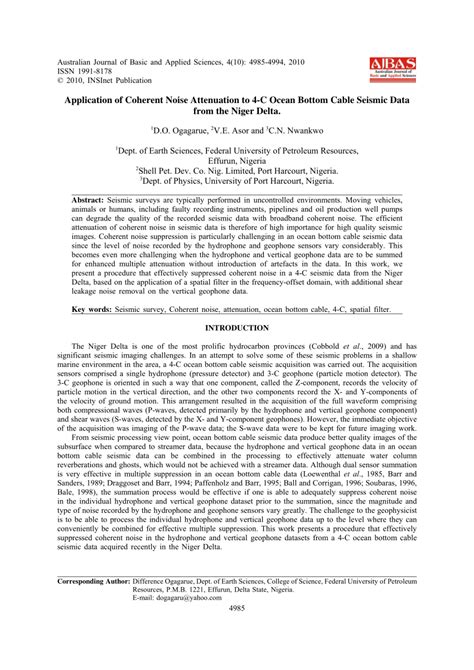 Pdf Application Of Coherent Noise Attenuation To 4 C Ocean Bottom Cable Seismic Data From The