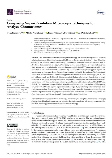 Comparing Super Resolution Microscopy Techniques To Analyze Chromosomes Docslib