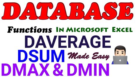 1 Excel Database Functions Daverage Dsum Dmax And Dmin Made Easy And Explained By Computer