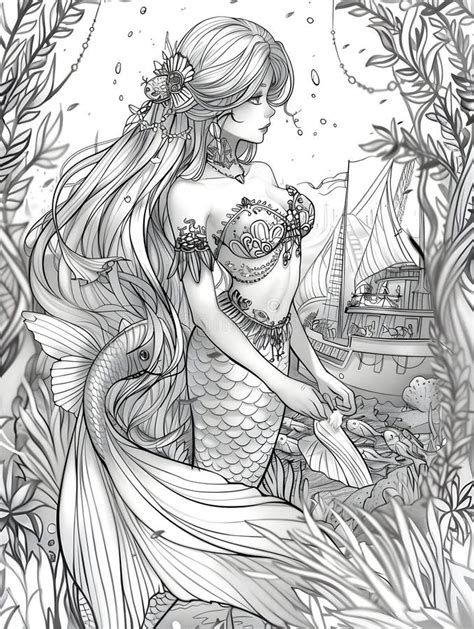 Realistic Mermaid Coloring Pages