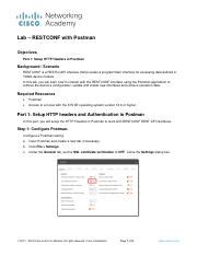 Lab RESTCONF With Postman Pdf Lab RESTCONF With Postman Objectives Part Setup