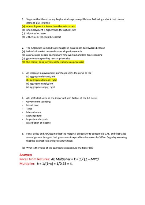 ECON TUT Econ Tut Work Complete Suppose That The Economy Begins At A Long Run
