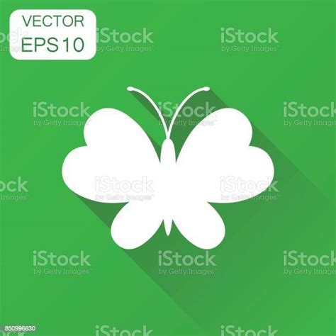 나비 아이콘입니다 나비 그림의 비즈니스 컨셉 실루엣입니다 긴 그림자와 녹색 배경에 벡터 일러스트입니다 고풍스런에 대한 스톡 벡터 아트 및 기타 이미지 Istock