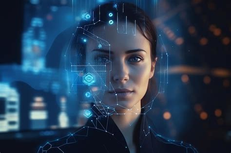 Premium Photo Beautiful Woman Undergoing Digital Biometric Eye Scan For Face Detection And Ai