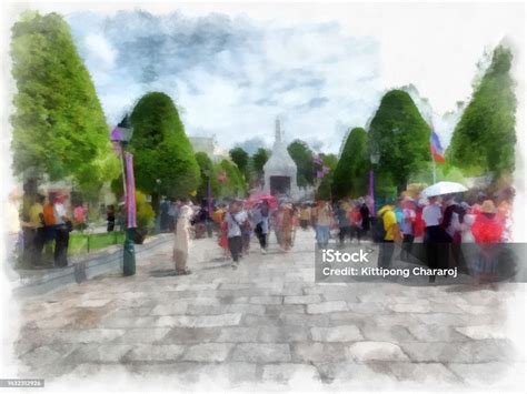 그랜드 팰리스 와트 프라 카우 방콕 태국 수채화 스타일 일러스트 인상파 그림의 풍경 거리에 대한 스톡 벡터 아트 및 기타 이미지 거리 건축 고대의 Istock