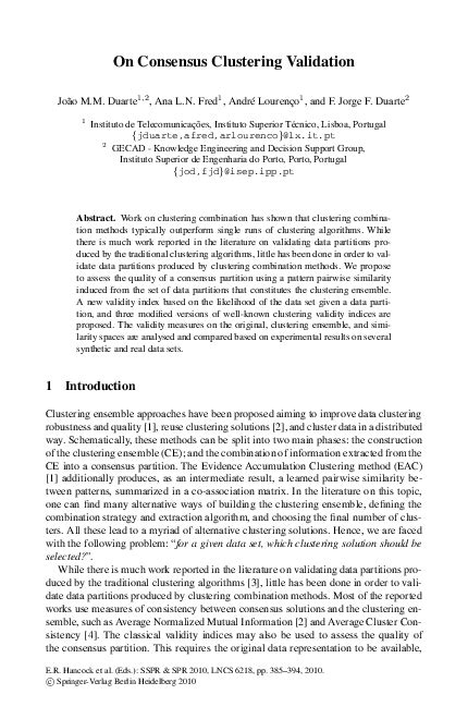 Pdf On Consensus Clustering Validation André Lourenço