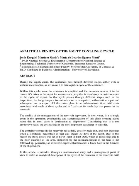 Analitical Review Of The Empty Container Cycle Pdf Mean Poisson